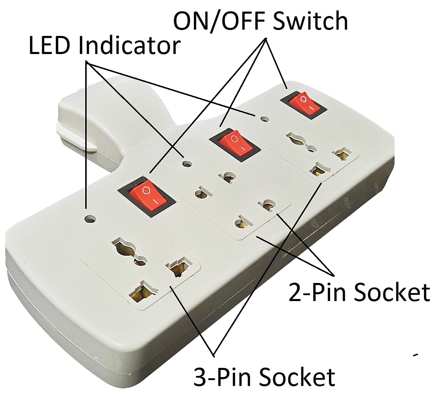 Cordless Universal Wall Multiplug With 3 Socket, Individual Switches And LED Indicators ...