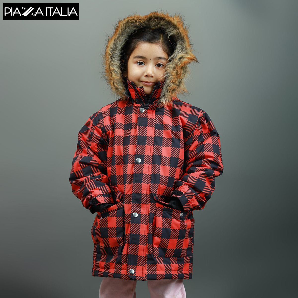 Piazzaitalia Unqspy Kids Girl Core Parka Jacket Coat- Red Check 780501 ...
