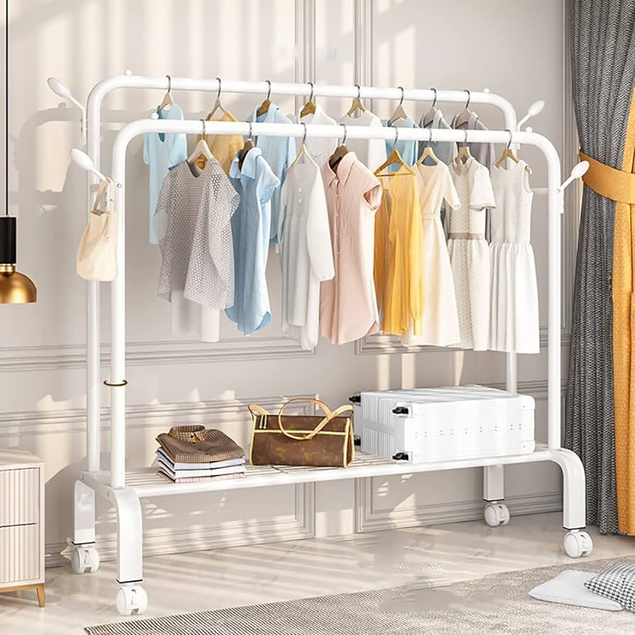 Double Railing and Shelves Heavy Duty Full Body Iron Coat Rack With ...