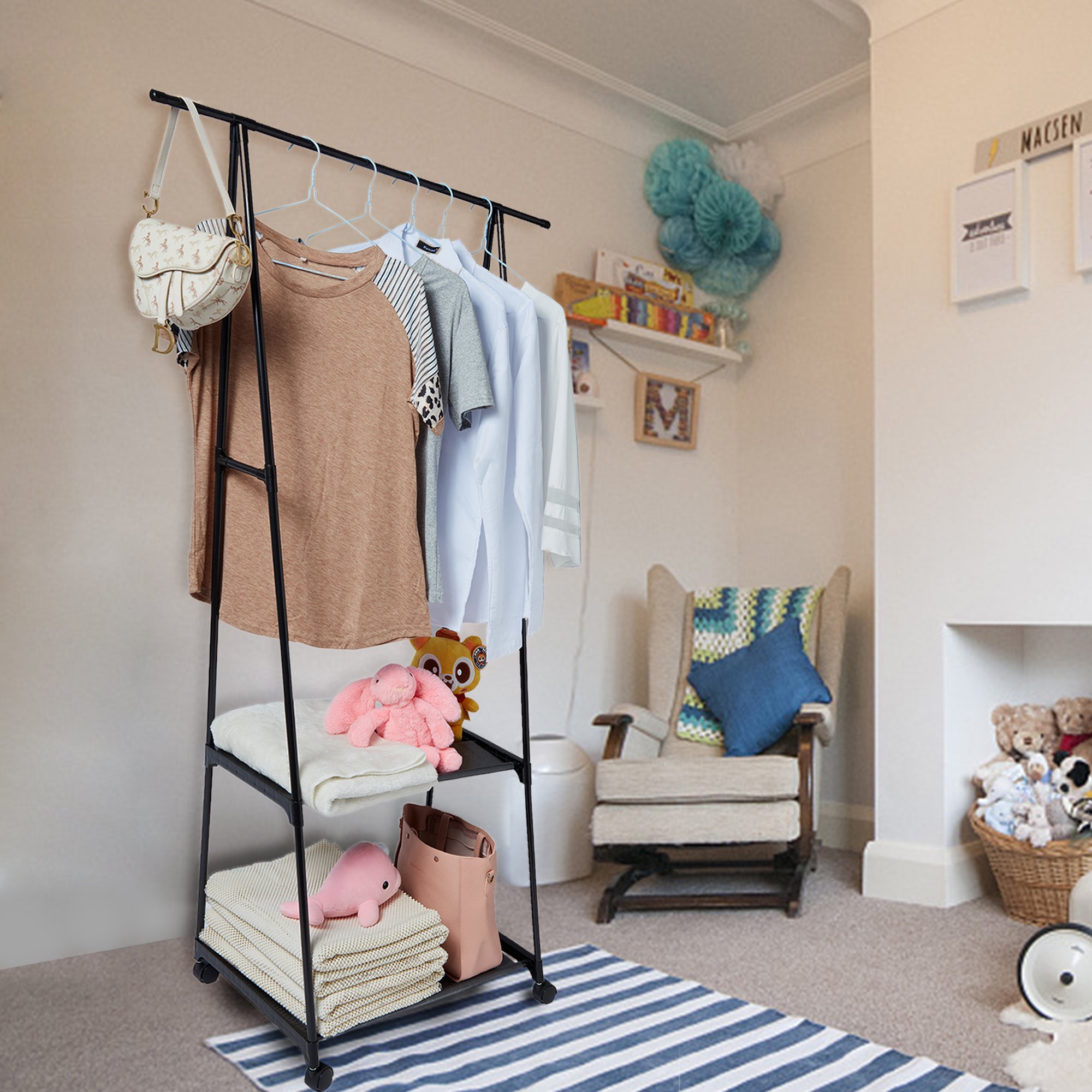 Triangle Coat Rack Black Garment Rack with Removable Wheels Two-tier ...