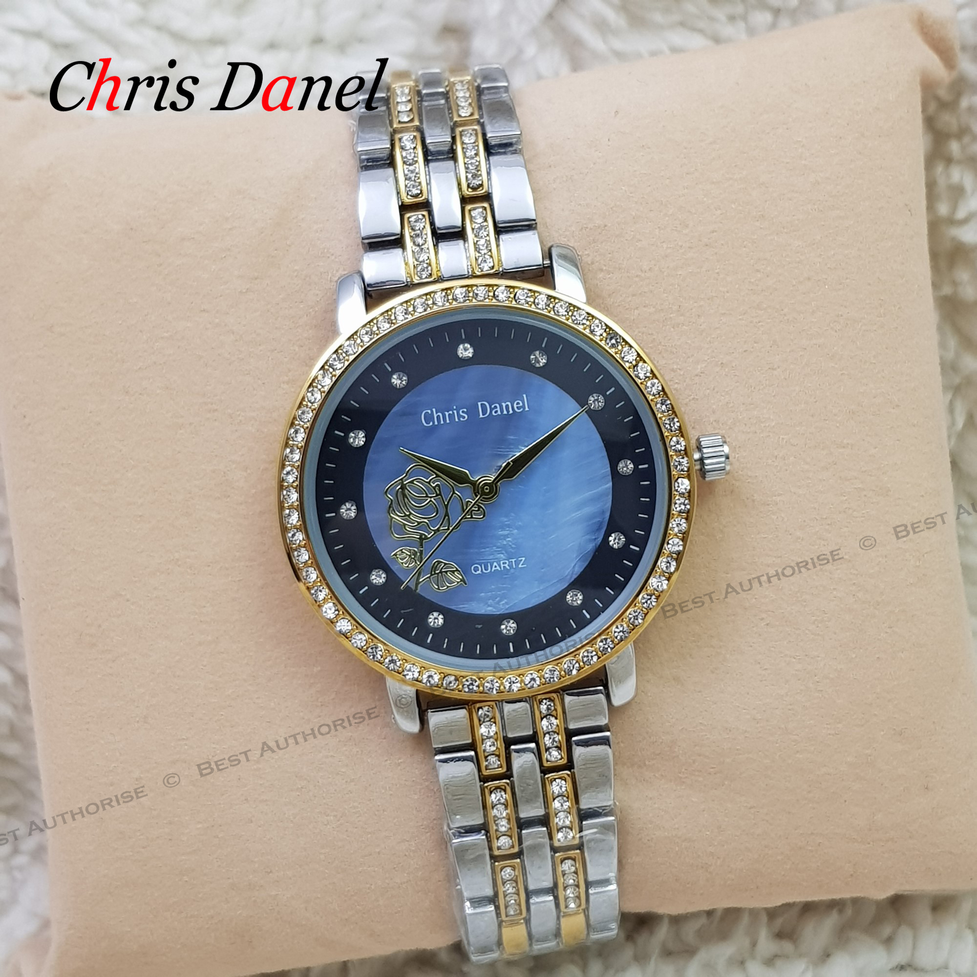 Chris Danel Luxury Women Diamond Index Fashion Design Round Dial Quartz ...