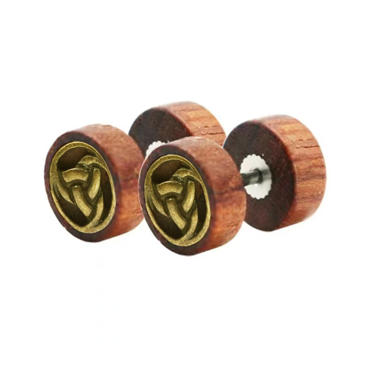 [ New ] Retro Log Rosewood Black Wood Rock round Hipster Ear Studs ...
