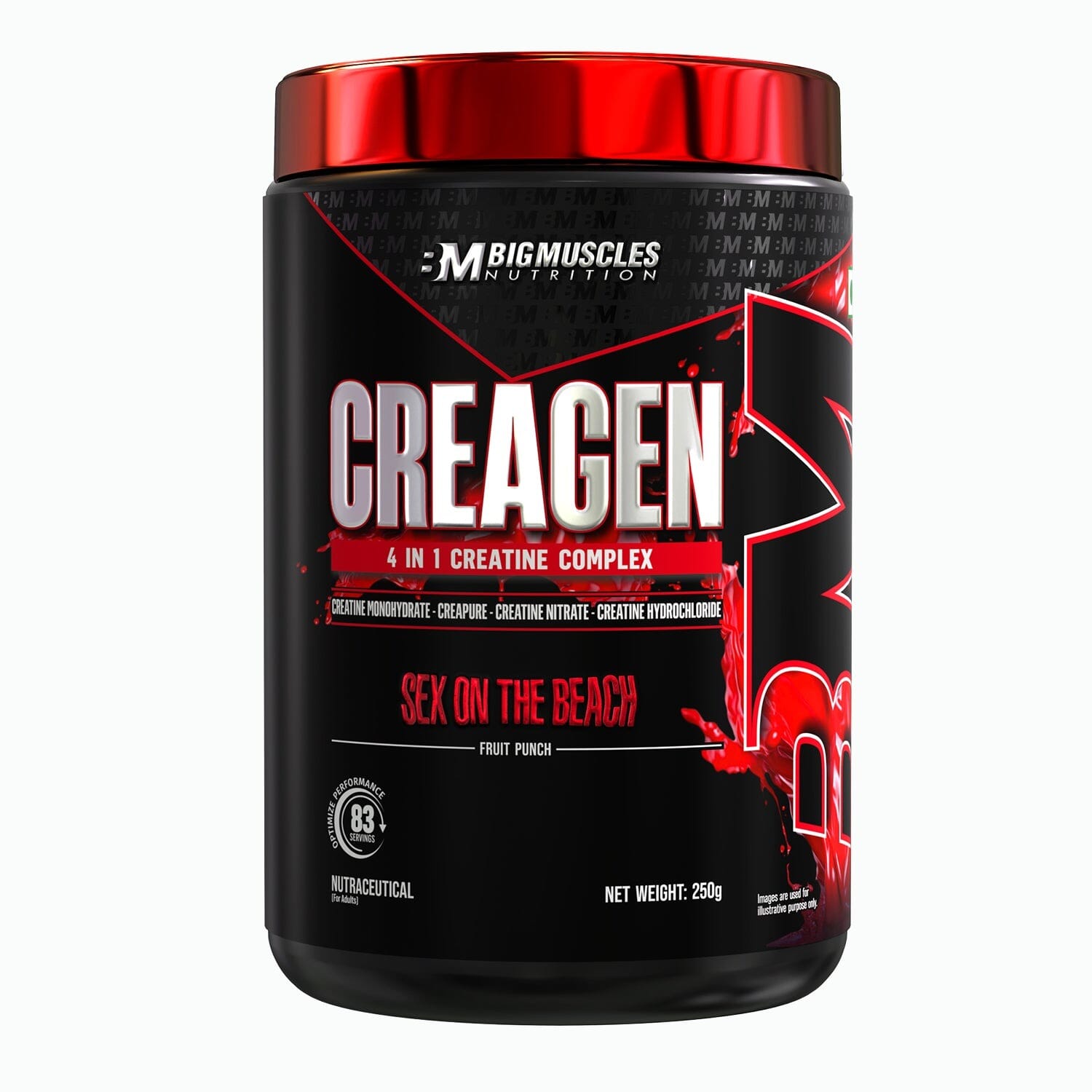 Bigmuscles Nutrition Creagen Creatine 3000mg- 250g (83 Servings) Sex On The Beach Flavor With 4 ...