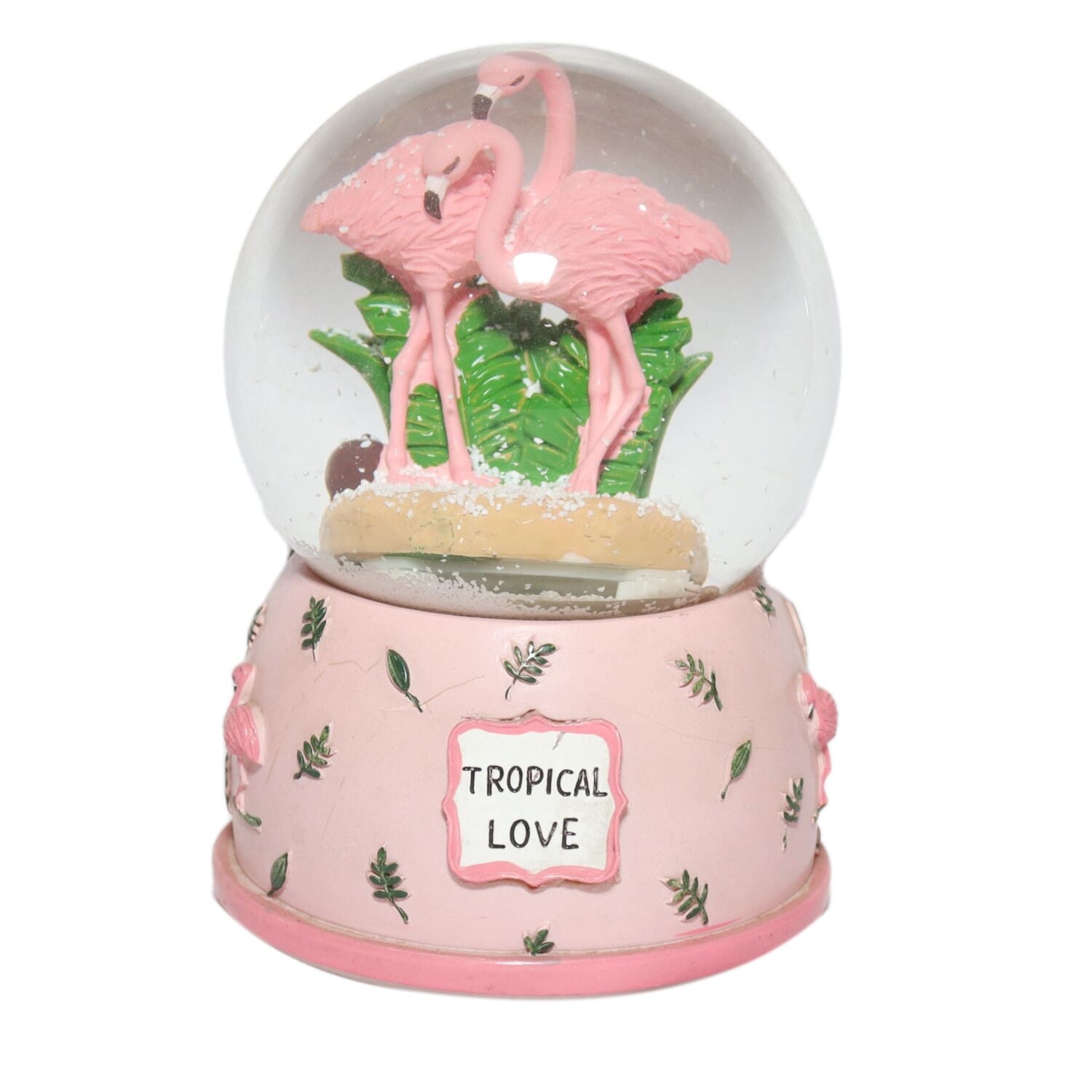 Pink Couple Swan Glass Bowl Tropical Love with Light & Music Showpiece ...