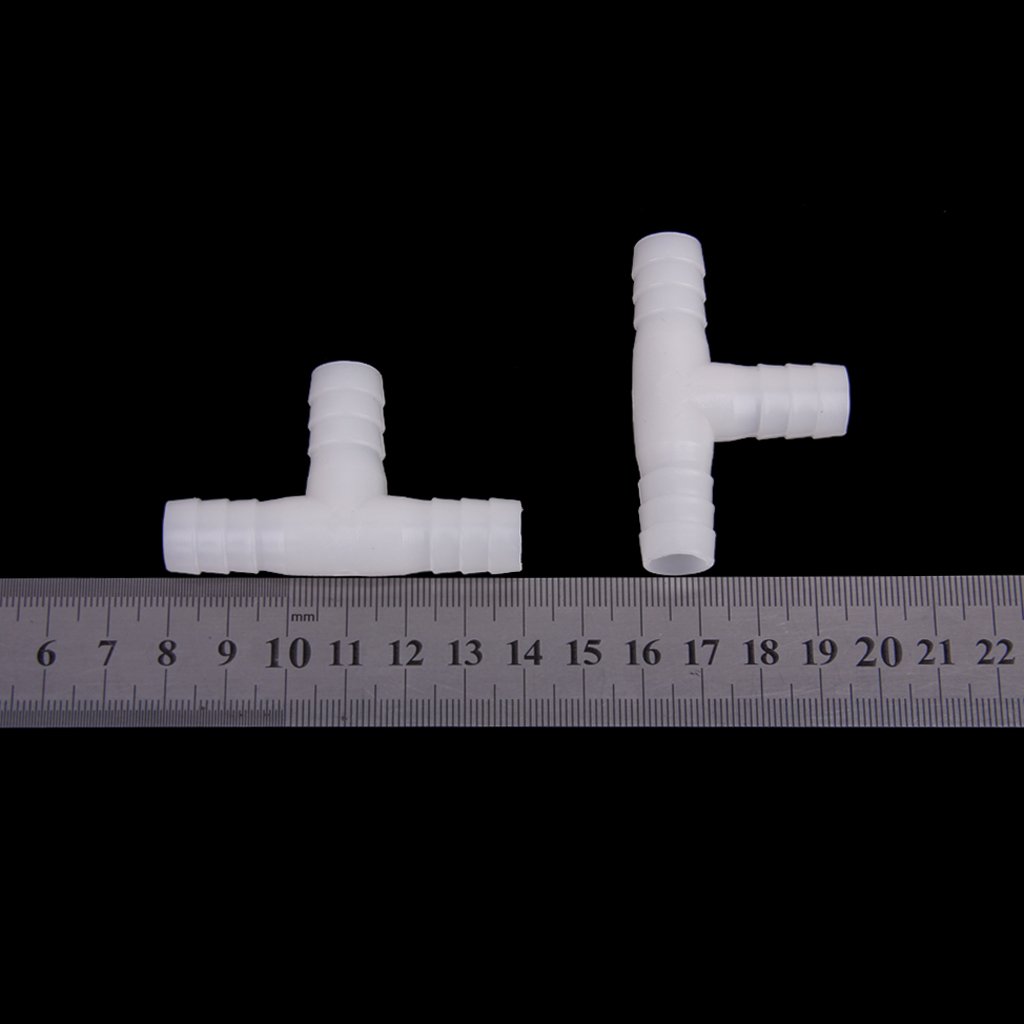 2 x 12mm Plastic Equal Tee Connector Barbed Pipe Fitting Air/Water Hose ...