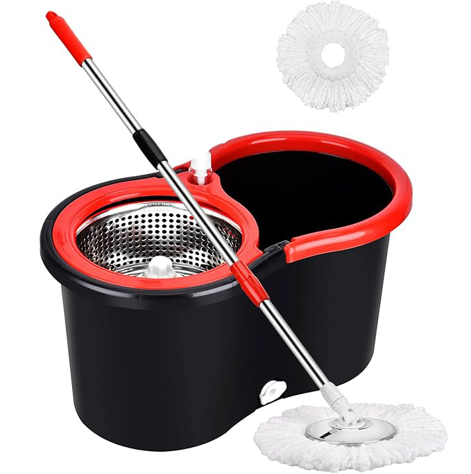 Bucket Mop With Steel Spinner 360° Magic Mop 4 wheels on bottom Dinex ...