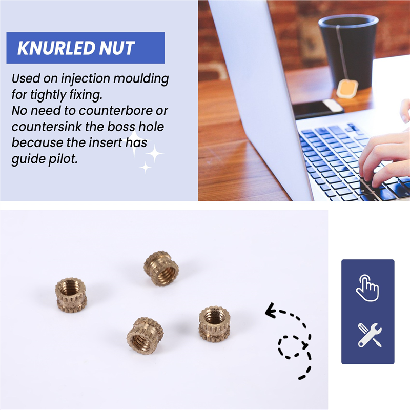 Kqueebee M3 x 3mm Female Thread Brass Knurled Threaded Insert Embedment ...
