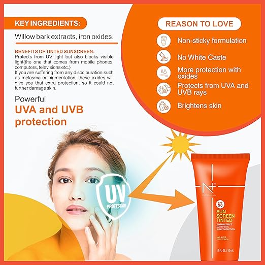 N+ Professional Sun Screen Tinted Spf 50 With Tinted Effect, Mattifying ...