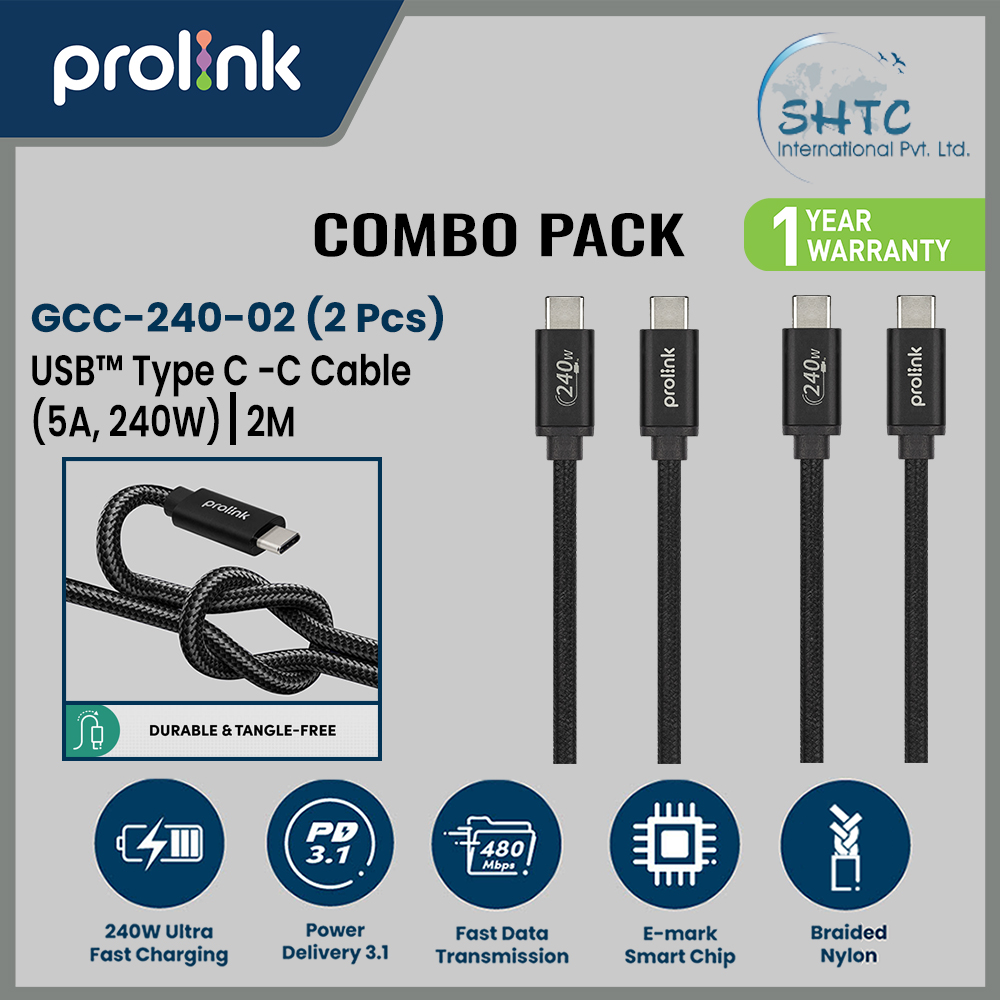 Prolink Combo Pack Ultra-Fast Charging | Type C -C 240W | PD Data ...