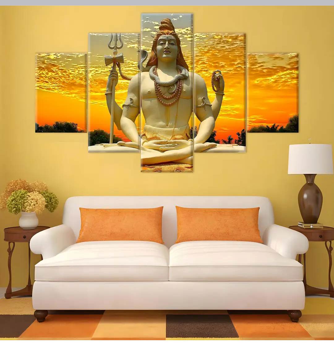 5 Piece Panel Mahadev Wall Hang God Canvas Art With Wooden Back Frame ...