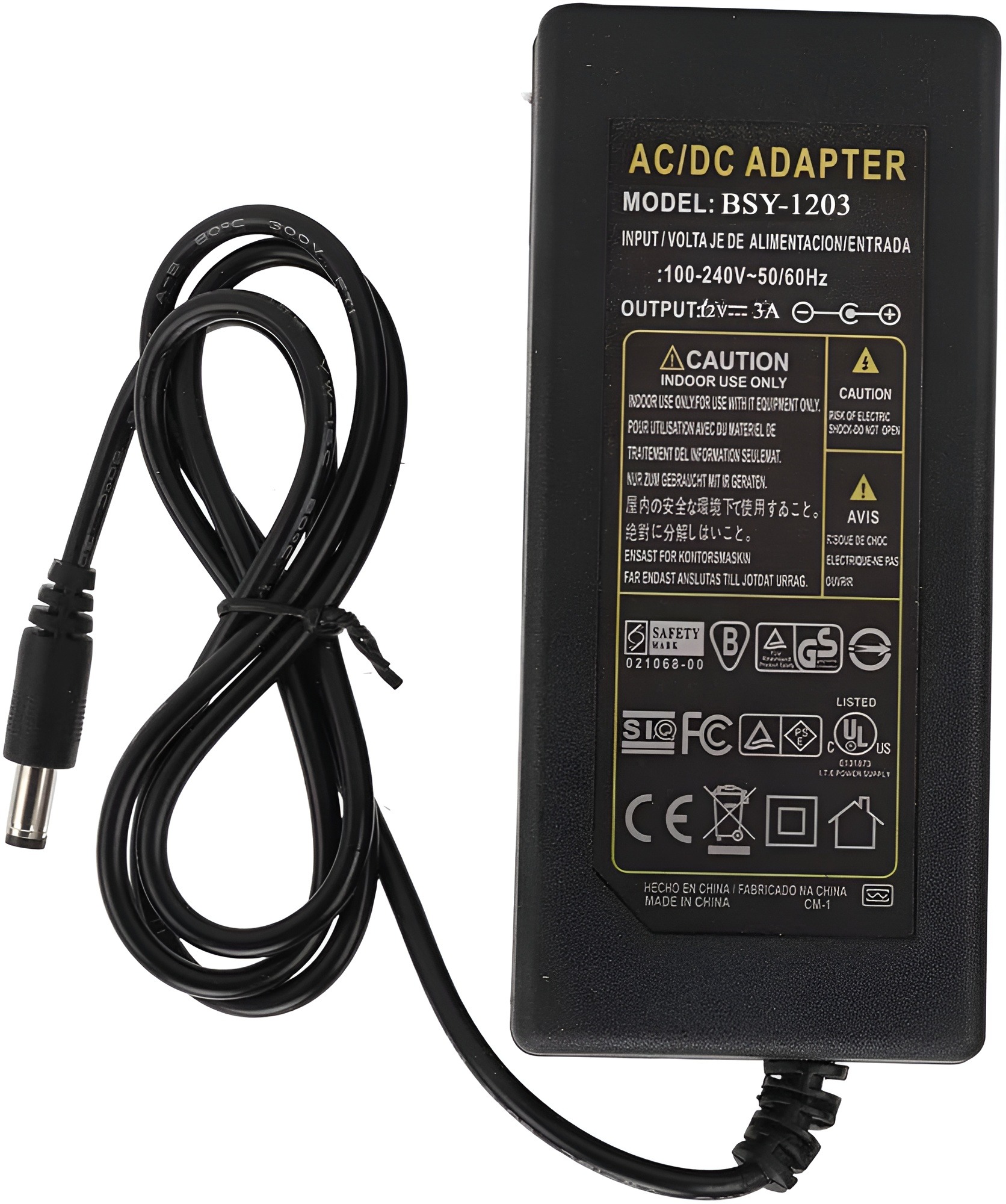 12V 3A Power Adapter, Power Supply AC Input 100-240V DC 36 Watt SMPS ...