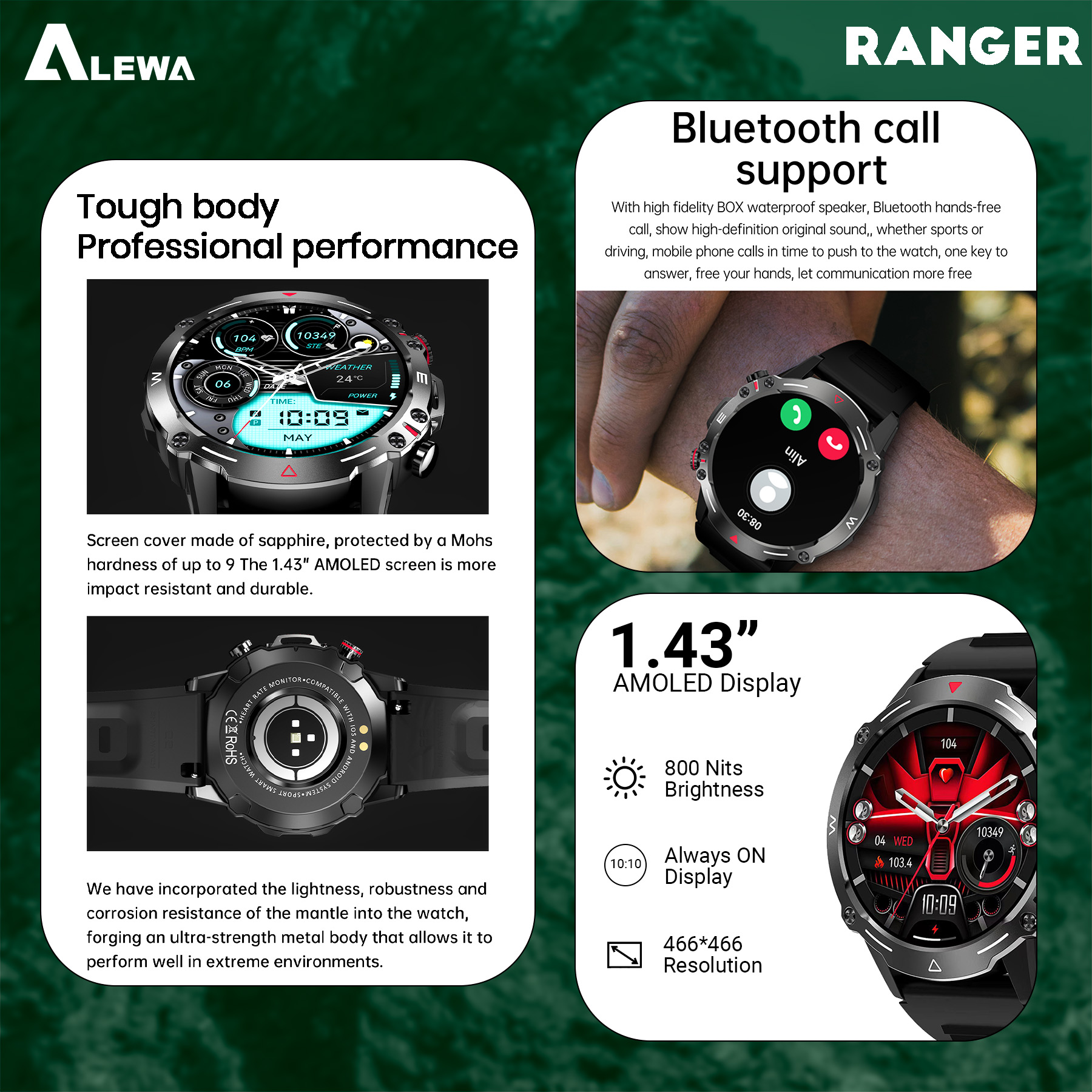 Alewa Ranger Amoled Round Smartwatch | BT Call | IP68 Waterproof ...