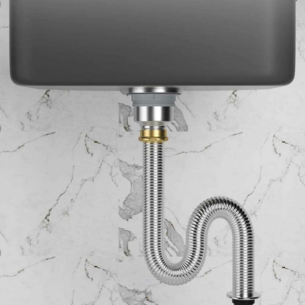 Bathroom 120/150cm Stainless Steel Sink Siphon Waste Drain Flexible ...