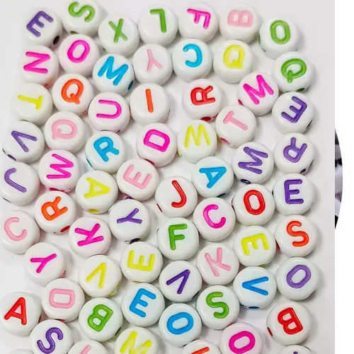 20 Grams Mixed Pack 7mm Flat Round Coloured Acrylic Alphabet Beads ...