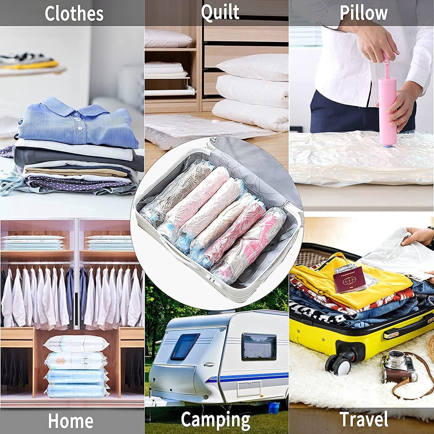 Vacuum Bags for Travel with Pump - Reusable Packing Vacuum Storage Bags ...