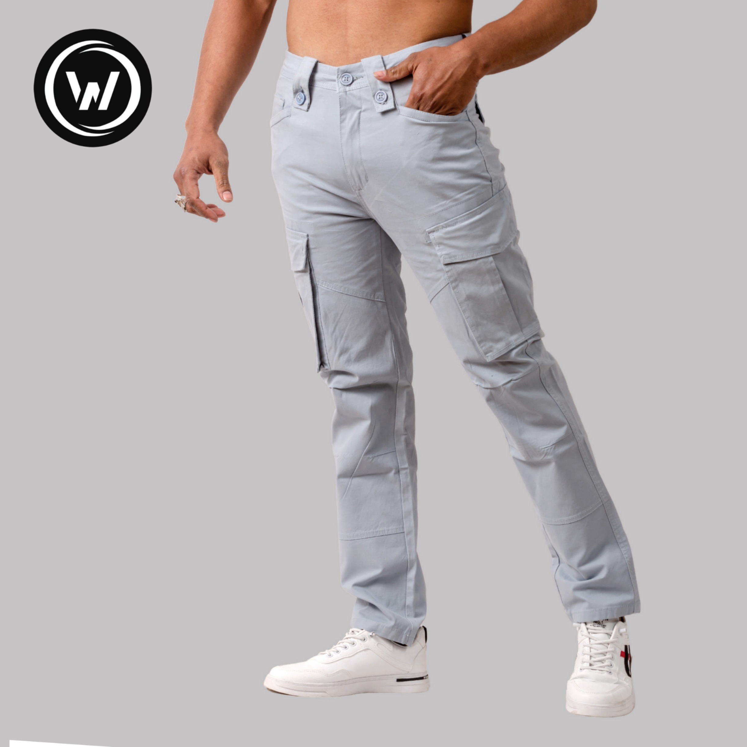 Wraon Light Grey Stretchable Premium Cotton Fancy Cargo Box Pant For ...
