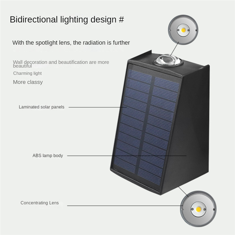 2LED Outdoor Wall Light Waterproof Solar Outdoor Ambient Lighting Black ...