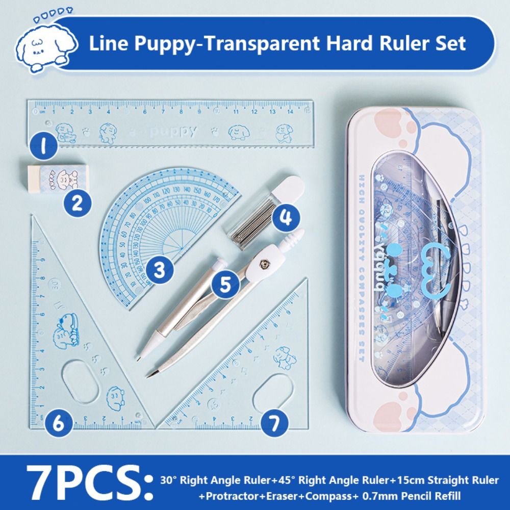 7PCS/Set Multi-Function Transparent Ruler Set Eraser Straight Ruler ...