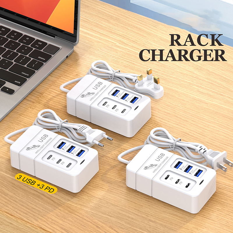 1PC US Plug 6Ports Multiport USB Charger 35W PD Type-C Mobile Phone ...