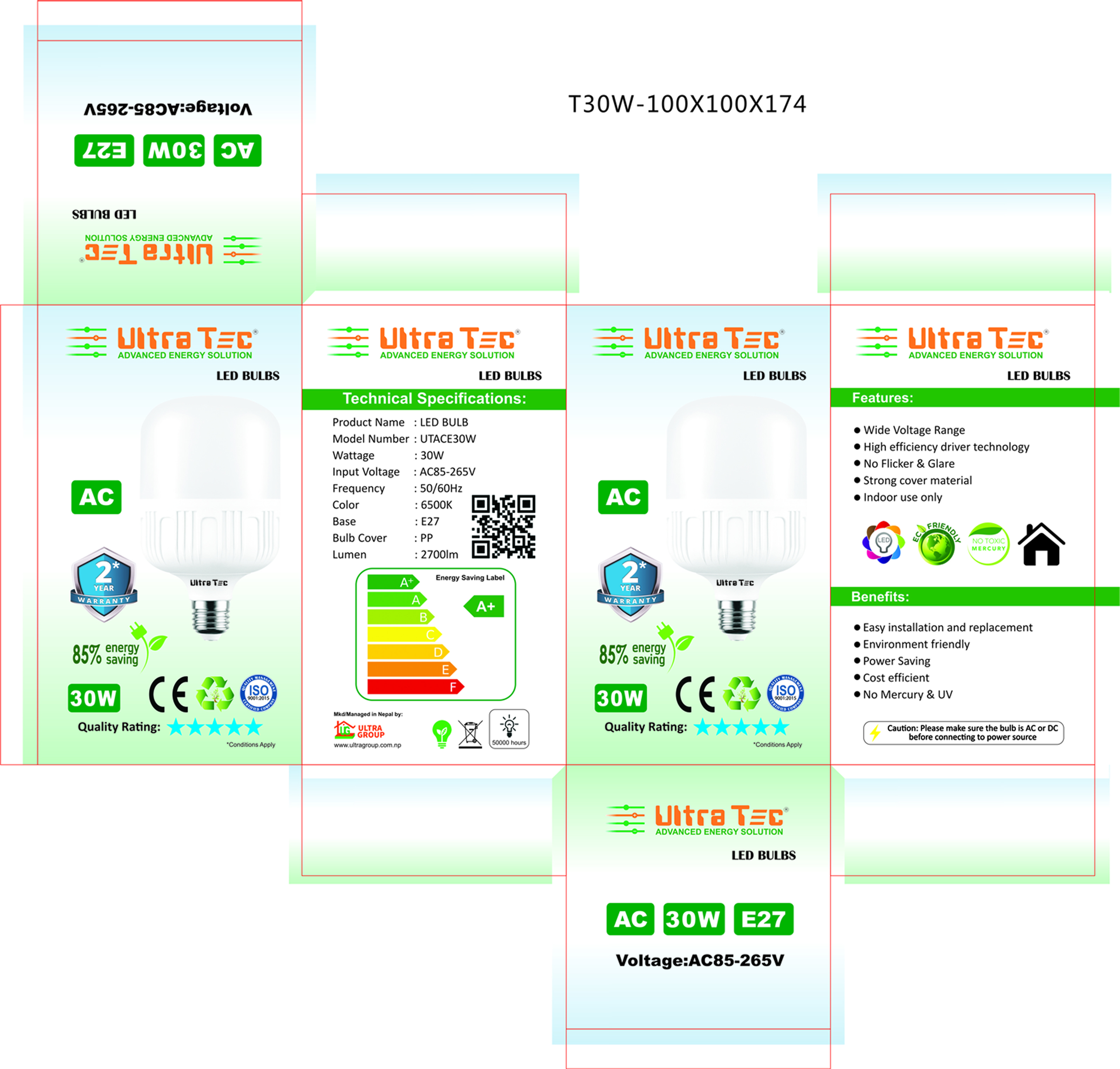 ULTRATEC LED Light Bulb/AC/30 Watt (Bundle of 50) | Daraz.com.np