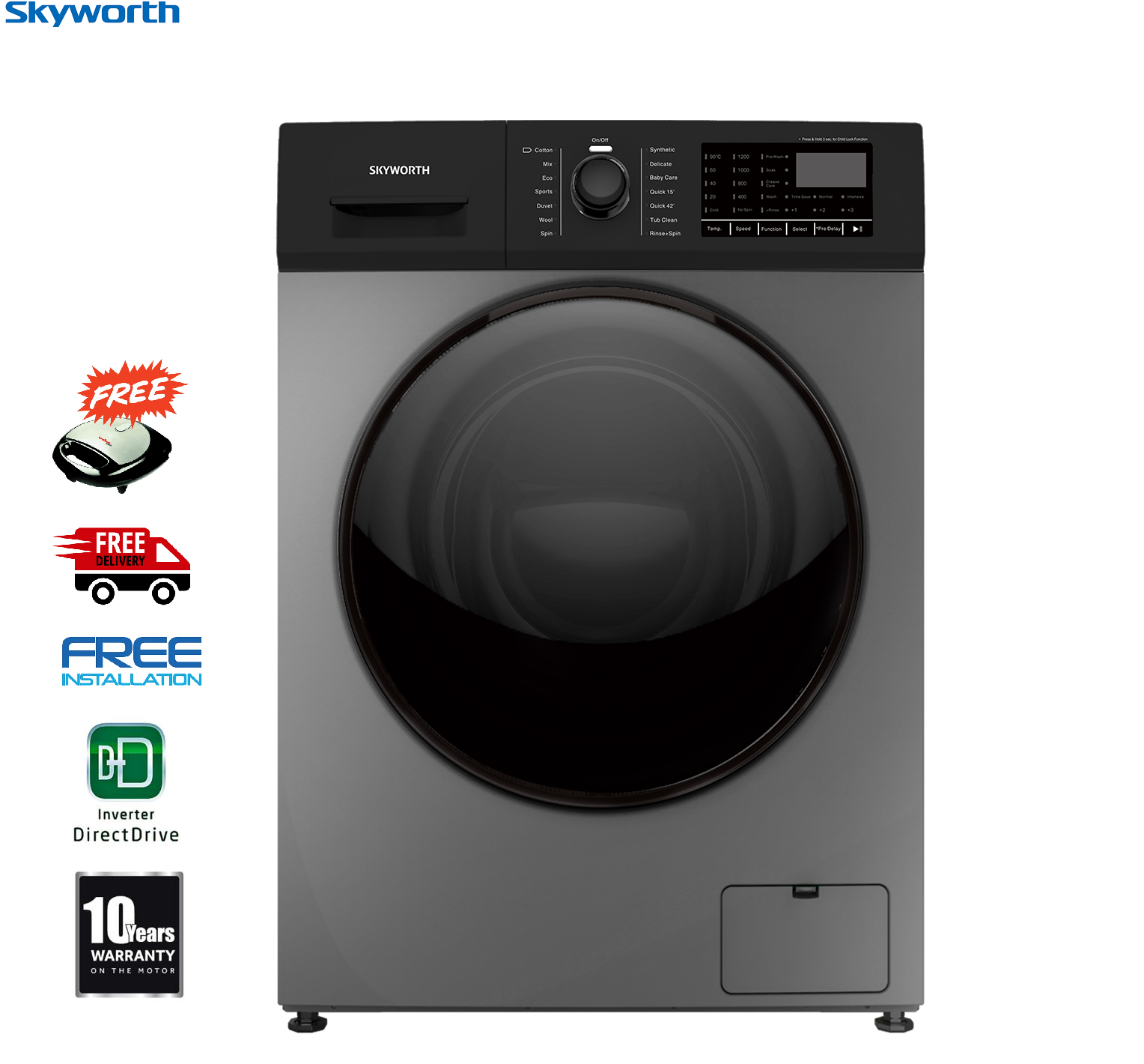 Skyworth F8012GRD 8 Kg Direct Drive Front Loading Washing Machine ...