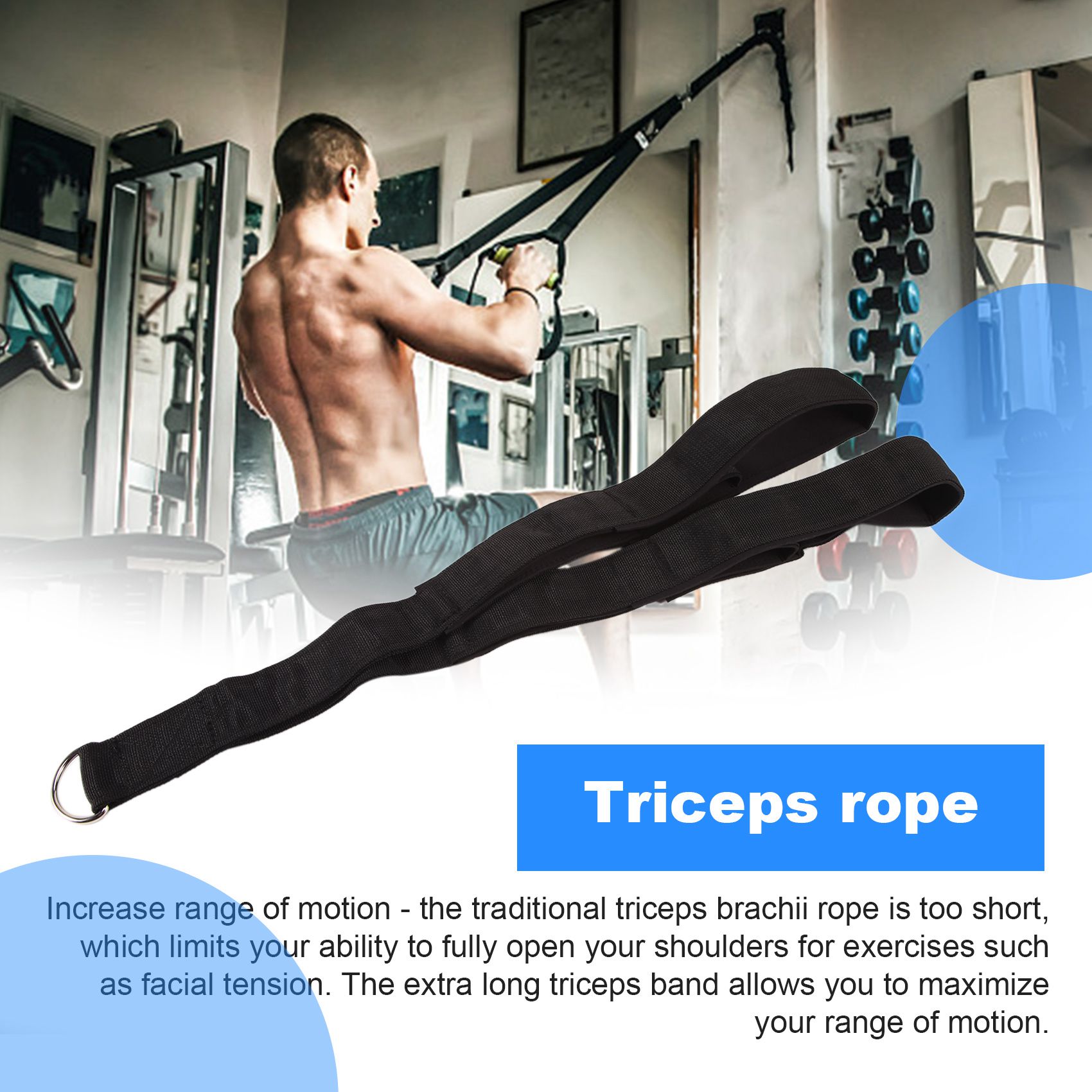 Cable Attachment. 28.7 Inch & 22 Inch Two Lengths Built in 1 Pull Down Rope. Triceps Extension ...