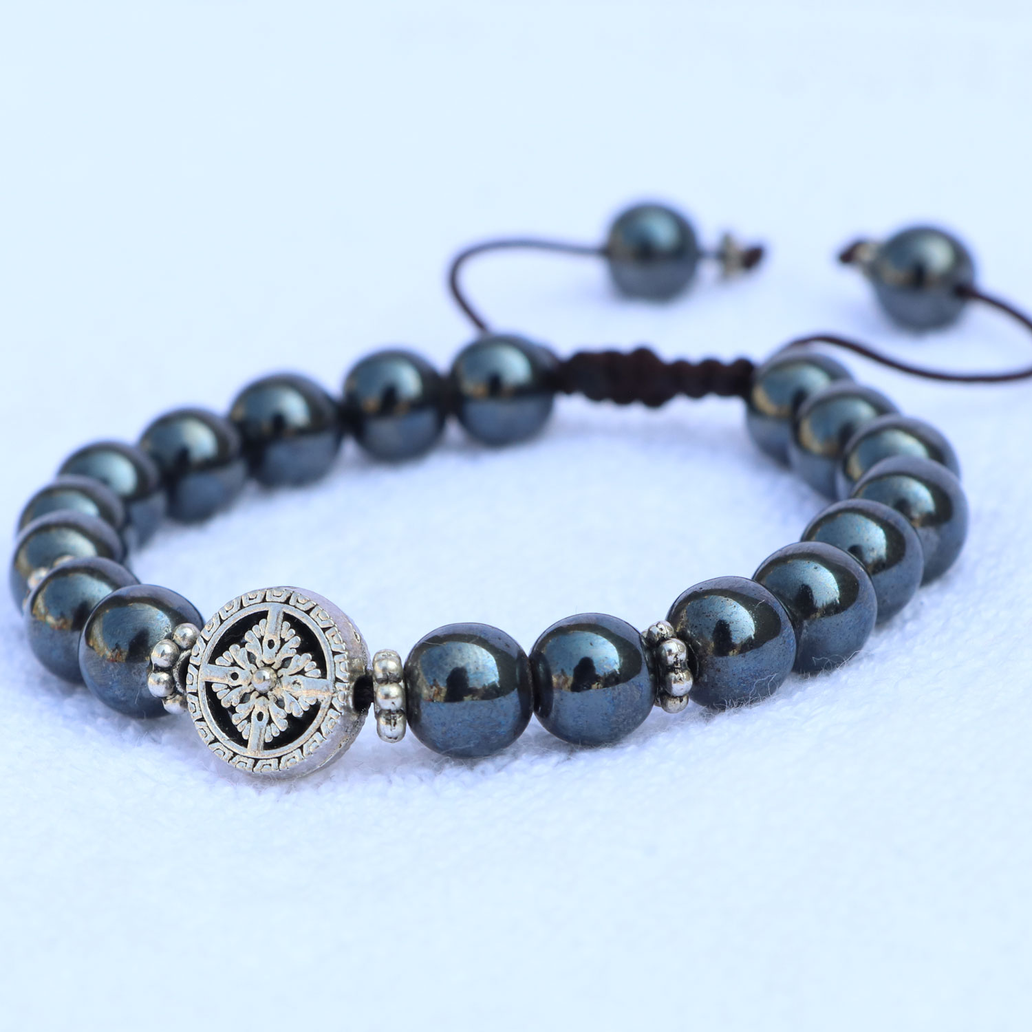 Unisex Hematite Crystal Stone Wrist Mala/ Bracelet With Double Dorje ...