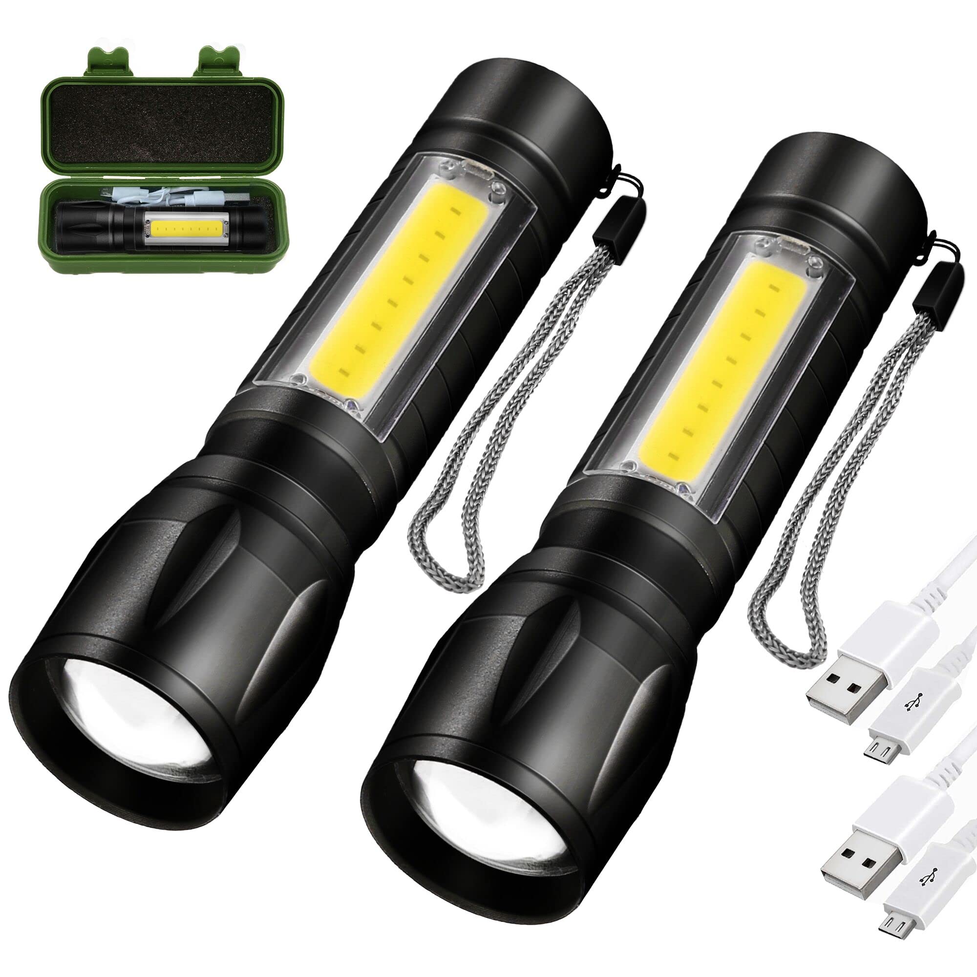 3 Modes Tactical COB LED Flashlight Mini Torch Light USB Rechargeable ...