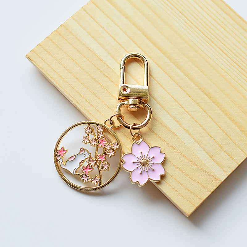 Cute Souvenir Keychain Sakura Cat Hollow Keychain Cartoon Cherry ...