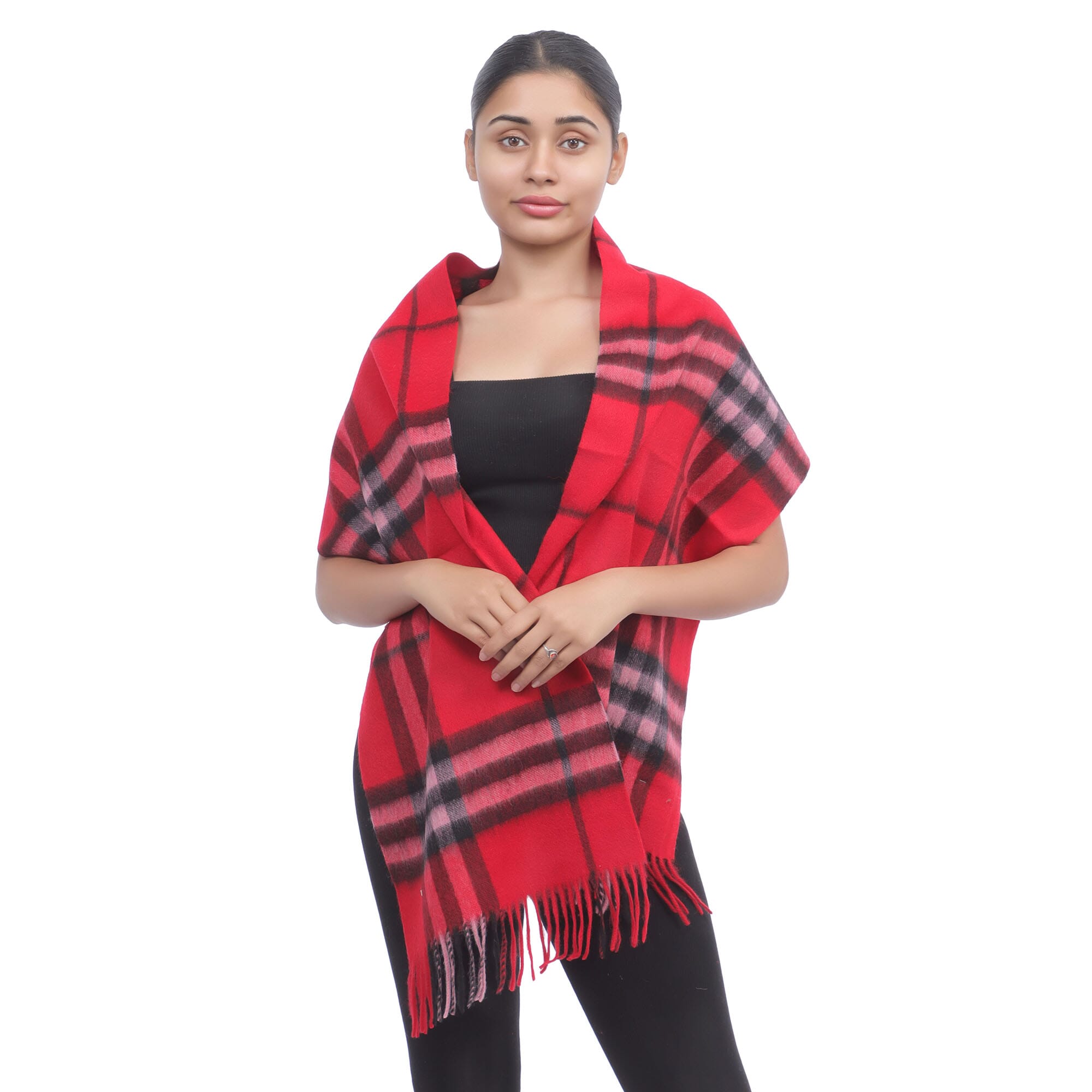Red Color Check Design Woolen Muffler For Women | Daraz.com.np