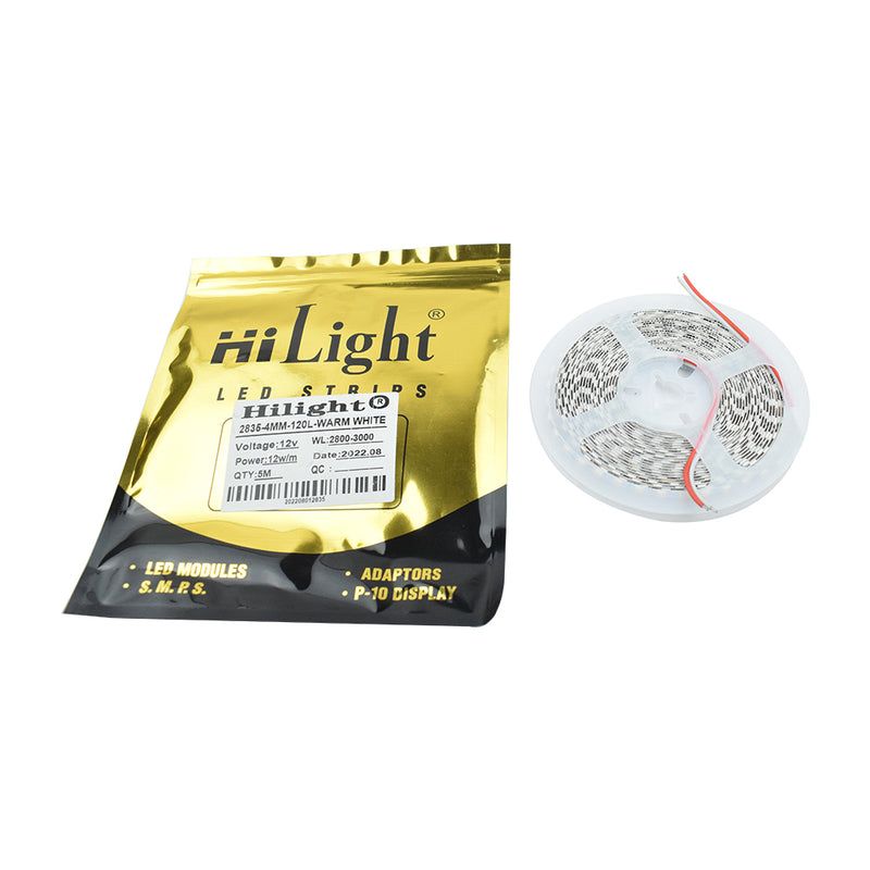 HiLight 12V 12W/m Warm White 4mm 5 Meter LED Strip in 2835 Package ...
