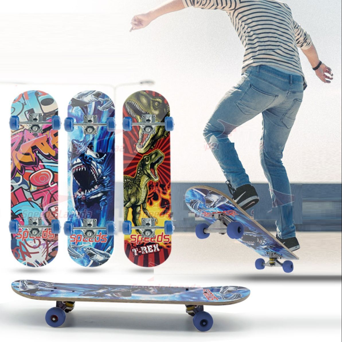 Adult 31-Inch Full Set Wooden Skateboard (Colors and Designs May Vary ...
