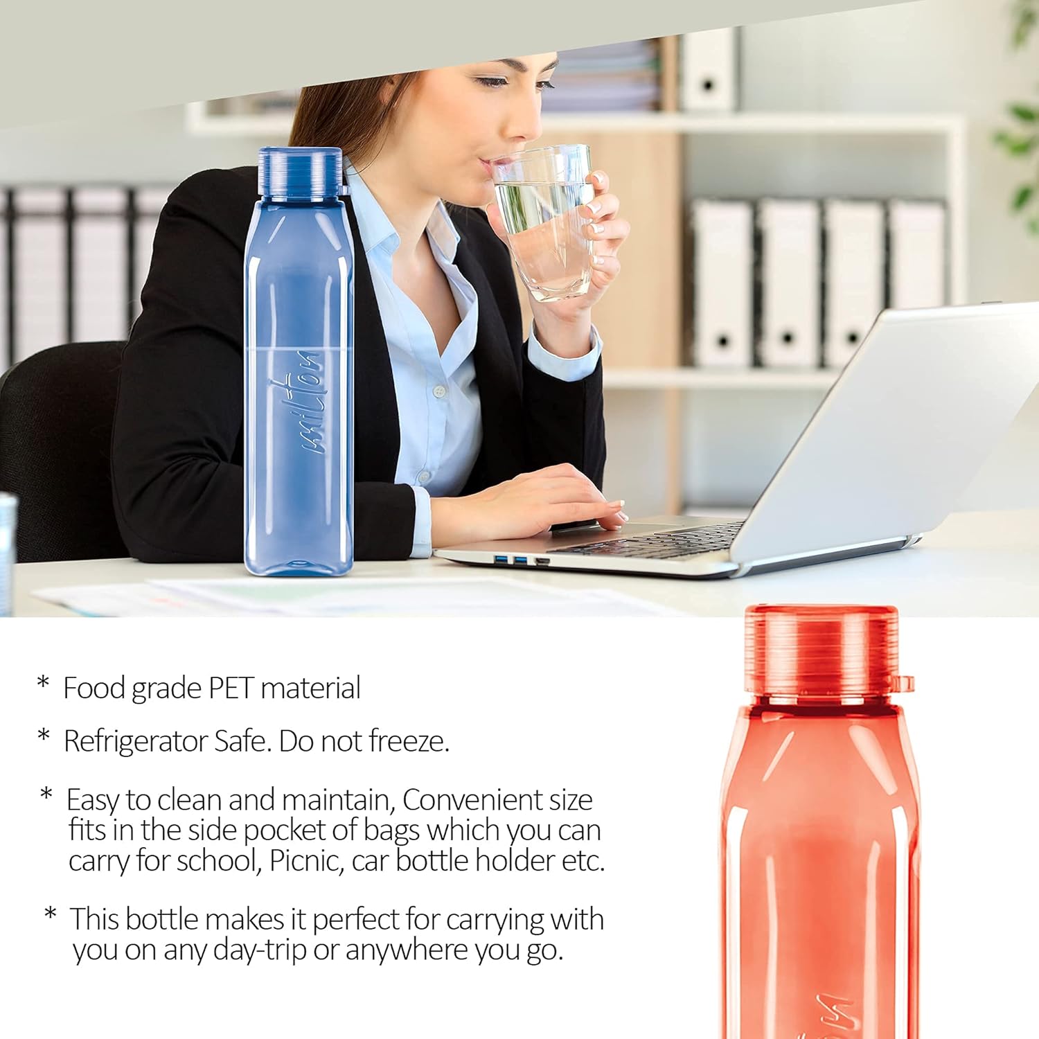 Prime Pack of 5 Water Bottles, 1 Litre Each, Reusable Plastic Fridge ...