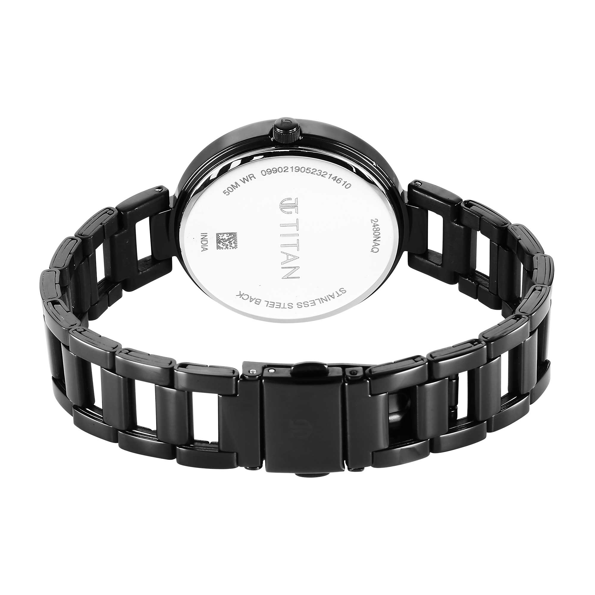 Titan Workwear Quartz Analog Black Dial Black Stainless Steel Strap ...