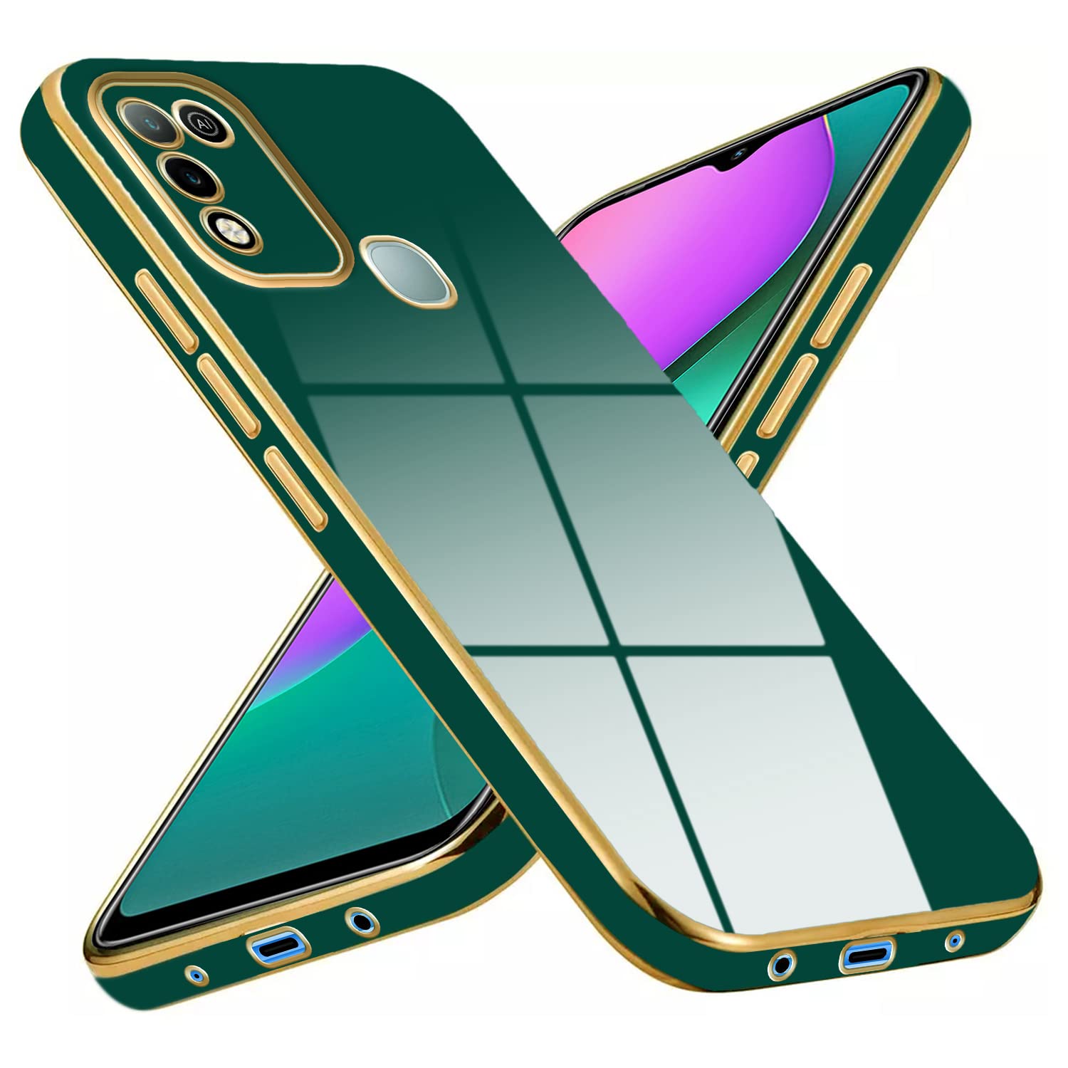 Infinix Hot 10 Play Golden Electro Plated Stylish Case With Fur Inside ...