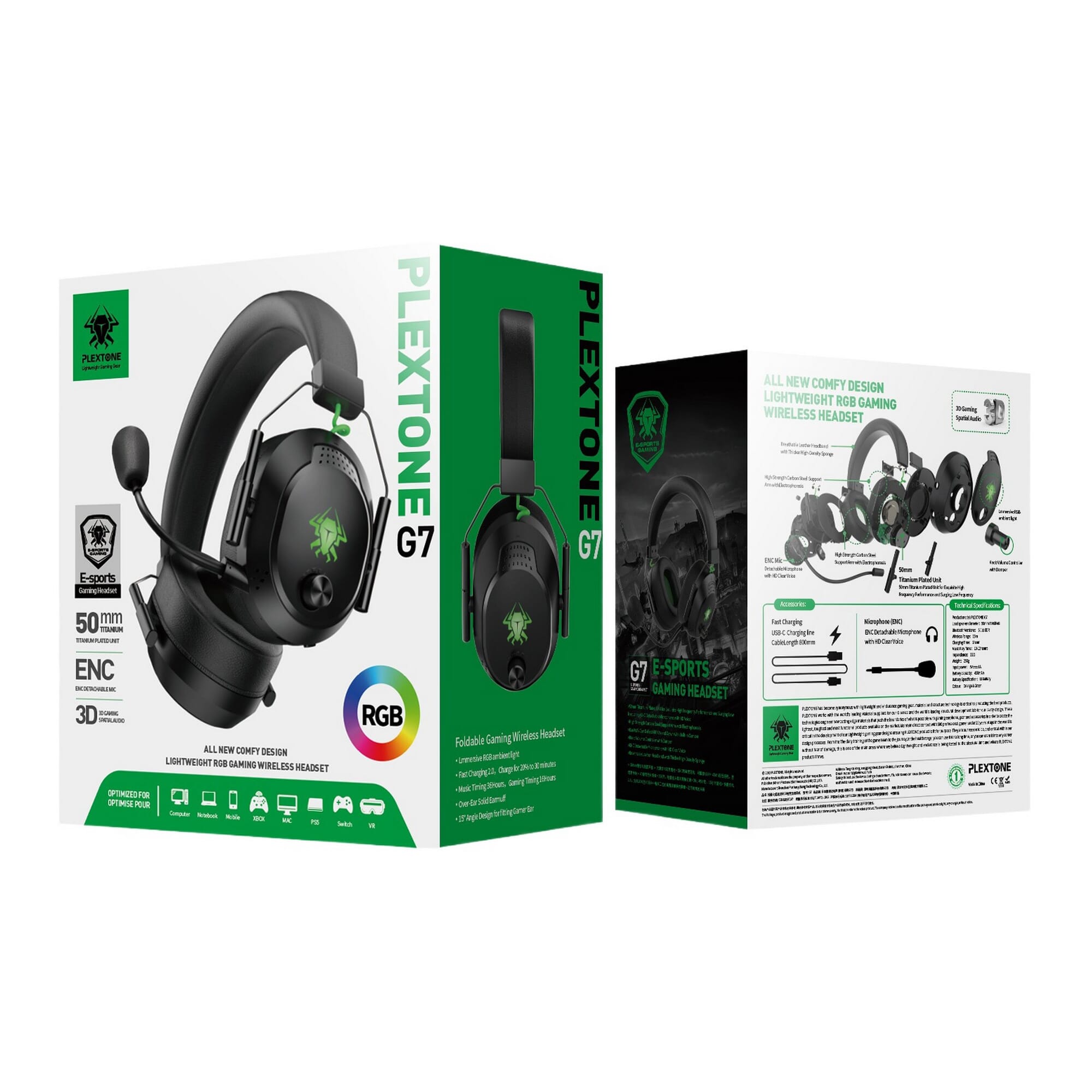Plextone G7 Flash Speed RGB Chroma LED Wireless Bluetooth 5.1 Gaming ...