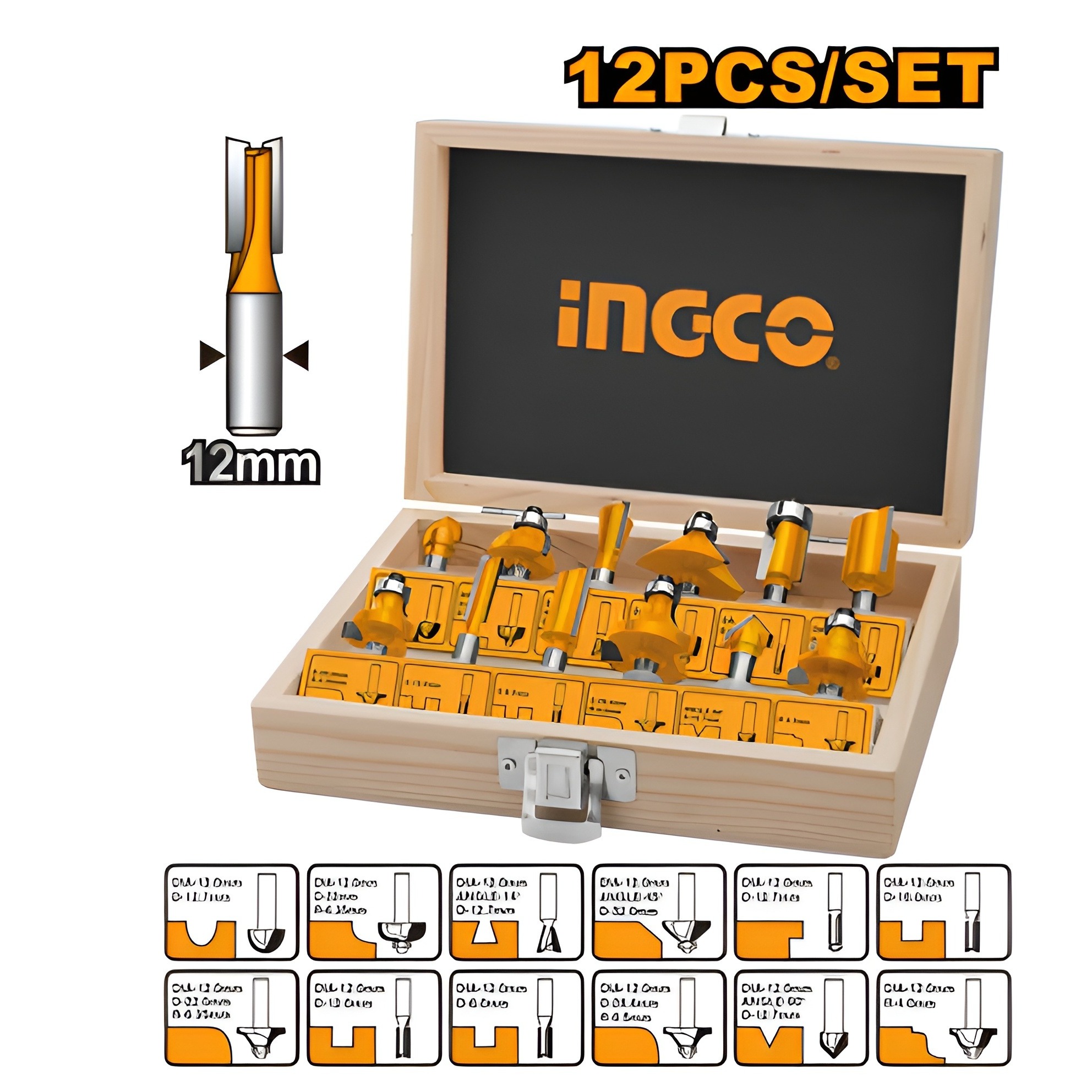 Ingco Brand New 12 Pieces Router Bit Set 12mm AKRT1221 | Daraz.com.np