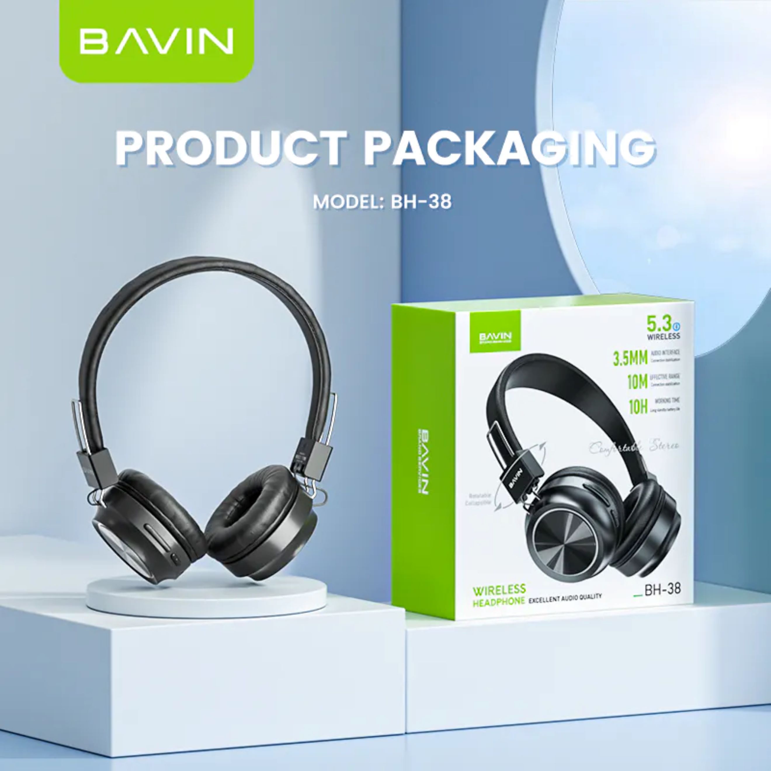 BAVIN BH38 High Bass Bluetooth Wireless Headphone Built-In Microphone ...