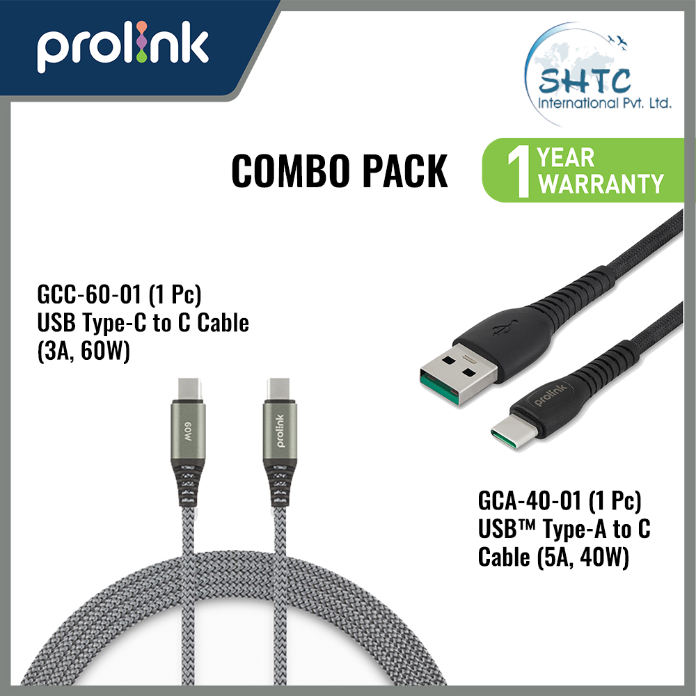 Prolink Combo Pack Fast Charging Cable 1m | 40W USB Type A - Type C GCA ...
