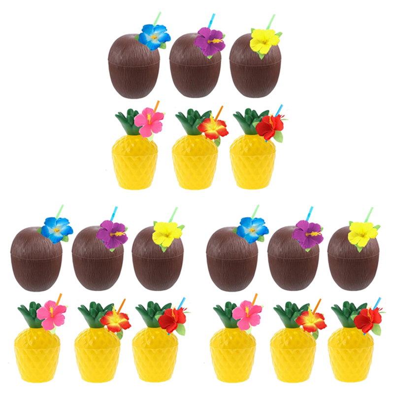 Hawaiian Party Coconut Pineapple Cups Luau Party Summer Beach Party ...