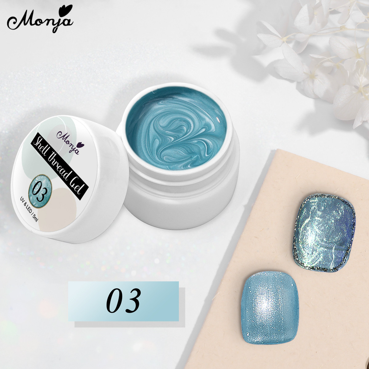 Monja 5ml Shell Thread Gel Nail Art 8 Colors Glitter Pearly Semi ...