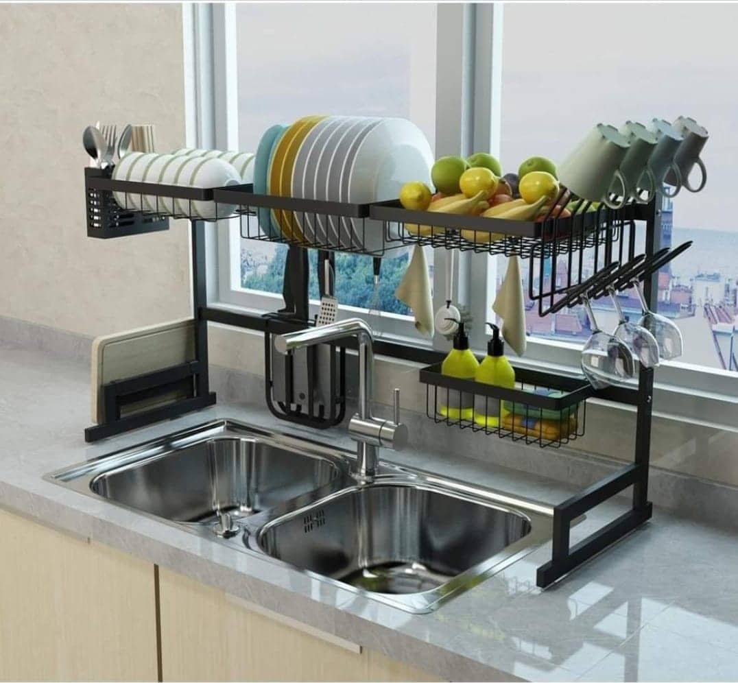 Kitchen Stainless Steel Sink Drain Rack Kitchen Shelf DIY Dishes ...