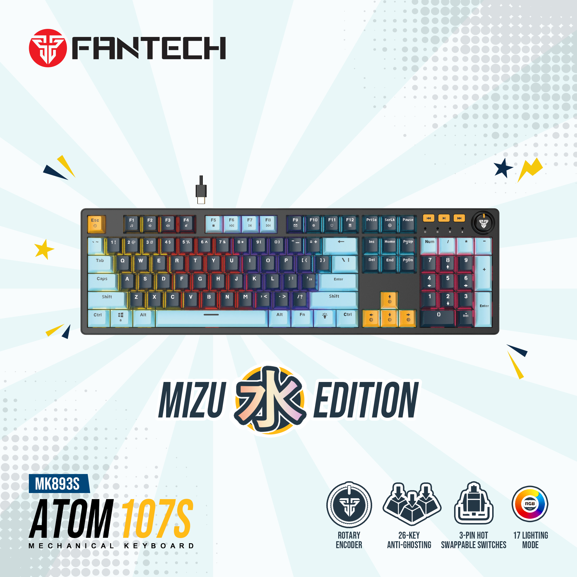 Fantech Atom107S MK893S Mechanical MIZU Keyboard-NAVY BLUE | Daraz.com.np