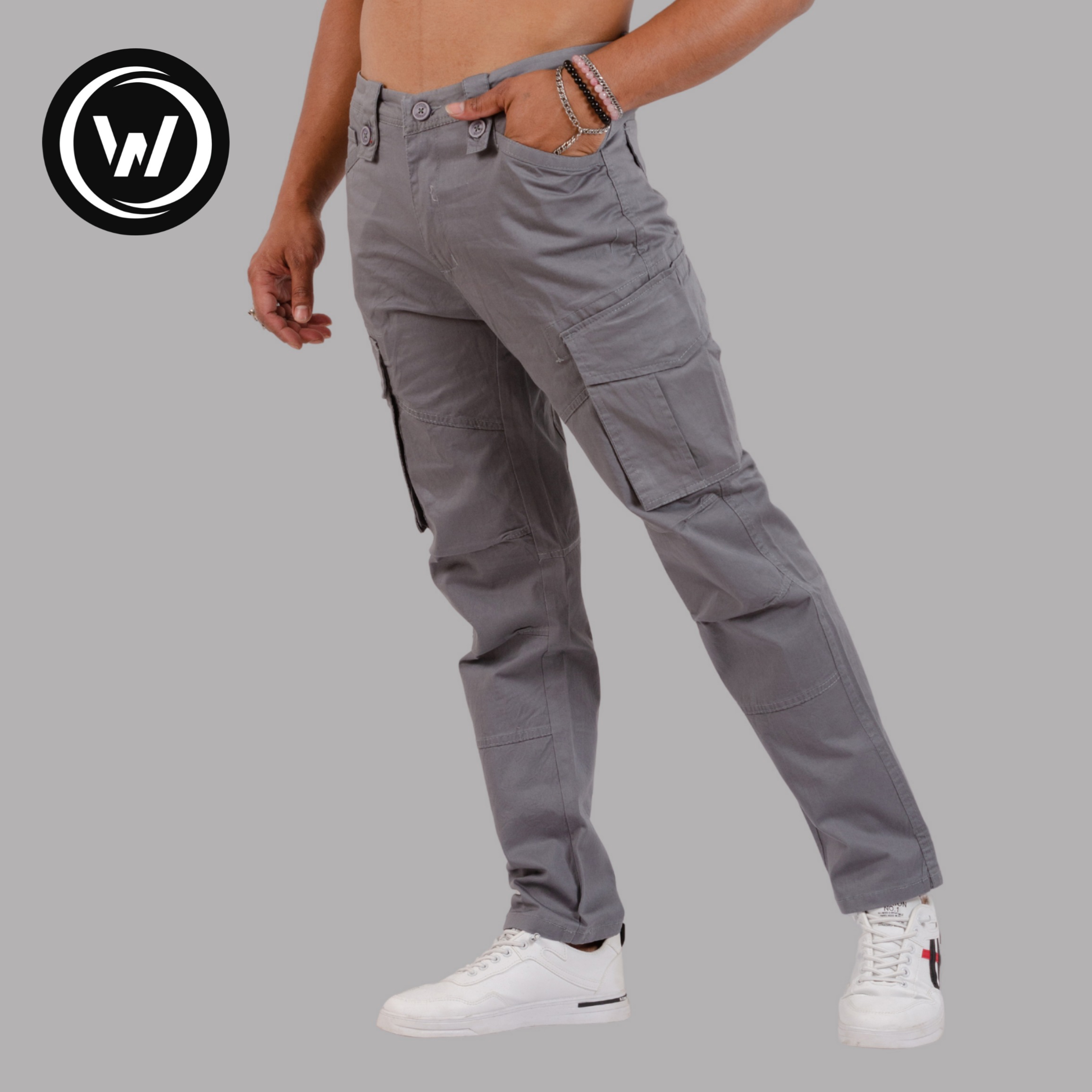 Wraon Dark Grey Stretchable Premium Cotton Fancy Cargo Box Pant For Men ...