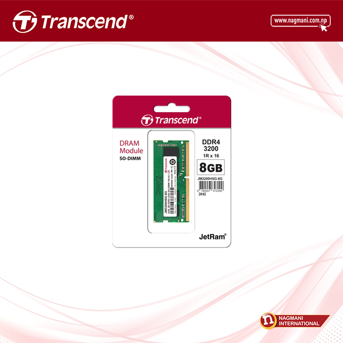 TRANSCEND - JM3200HSG - 8G - 8GB JM DDR4 3200 SO-DIMM 1Rx16 1Gx16 CL22 ...