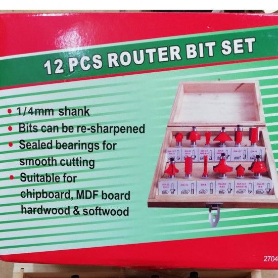 12-Pieces Multi Shapes Router/Trimmer Bit Set Combo with Wooden Box ...