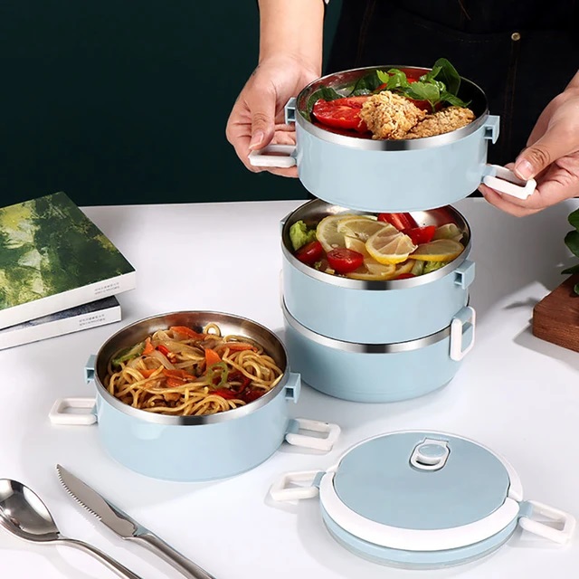3 Layer Stainless Steel Lunch Box Multi Layers Stackable Thermal Bento ...