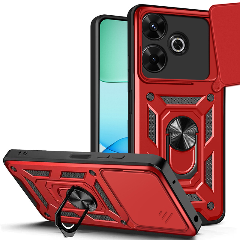 Vantime for Xiaomi Redmi 13 / Poco M6 4G Case Stand Slide Lens Cover Shockproof Hard Phone Back ...