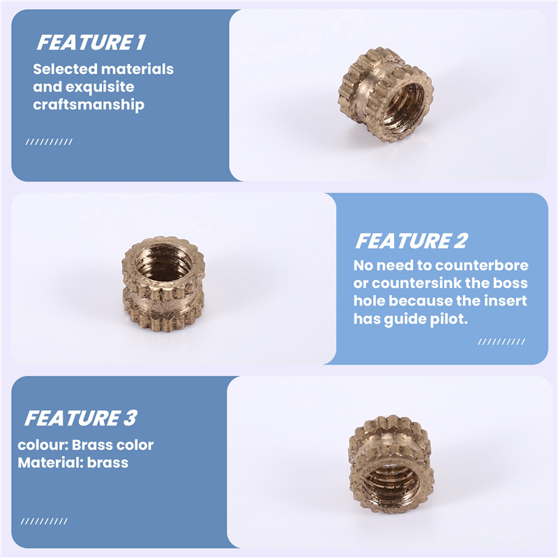 Kqueebee M3 x 3mm Female Thread Brass Knurled Threaded Insert Embedment ...