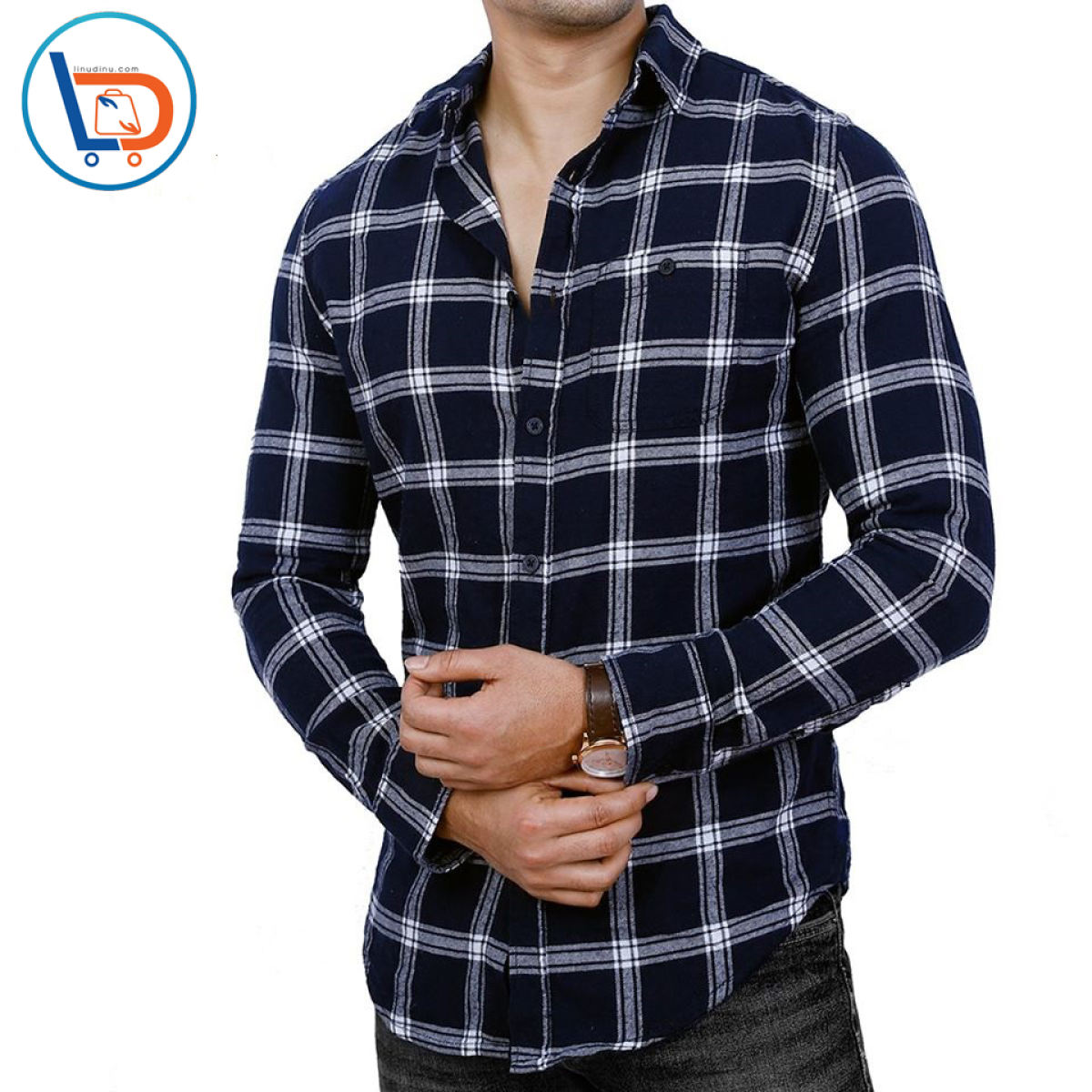 Checkered Mix Cotton Casual Full Sleeves Shirt For Men - Navy Blue And ...